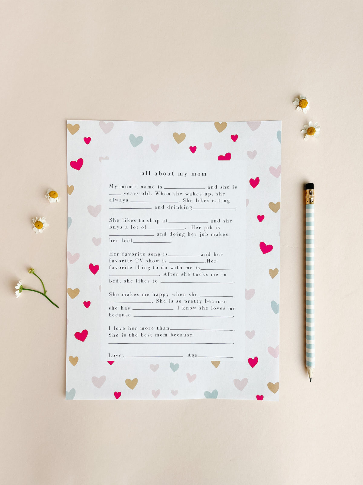 Free Mother's Day Interview Printable - dearjanepaper.com