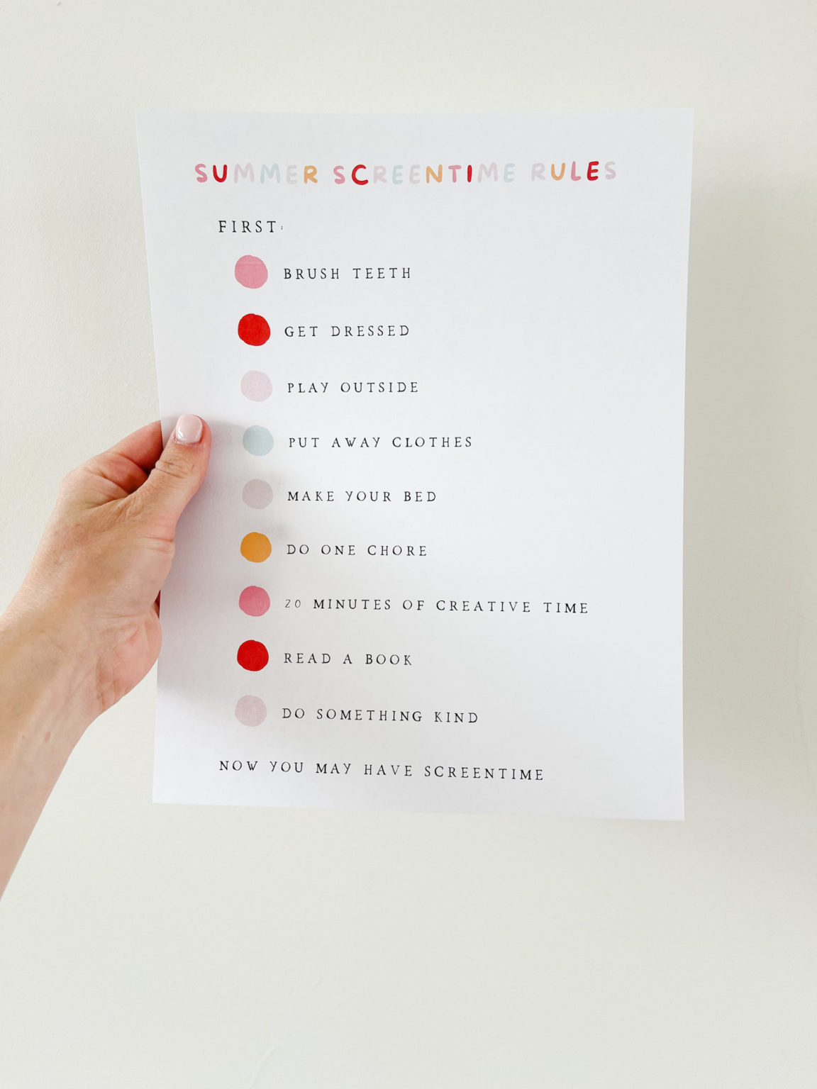 Summer Screentime Rules Checklist - dearjanepaper.com